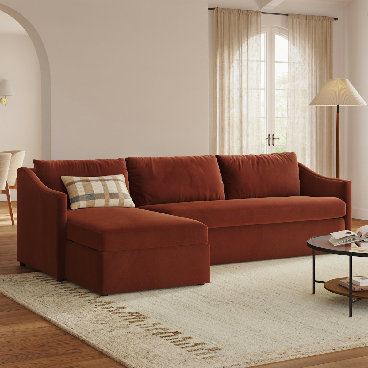 Landry Hale Rust Velvet Left Chaise Sleeper Sectional | Article