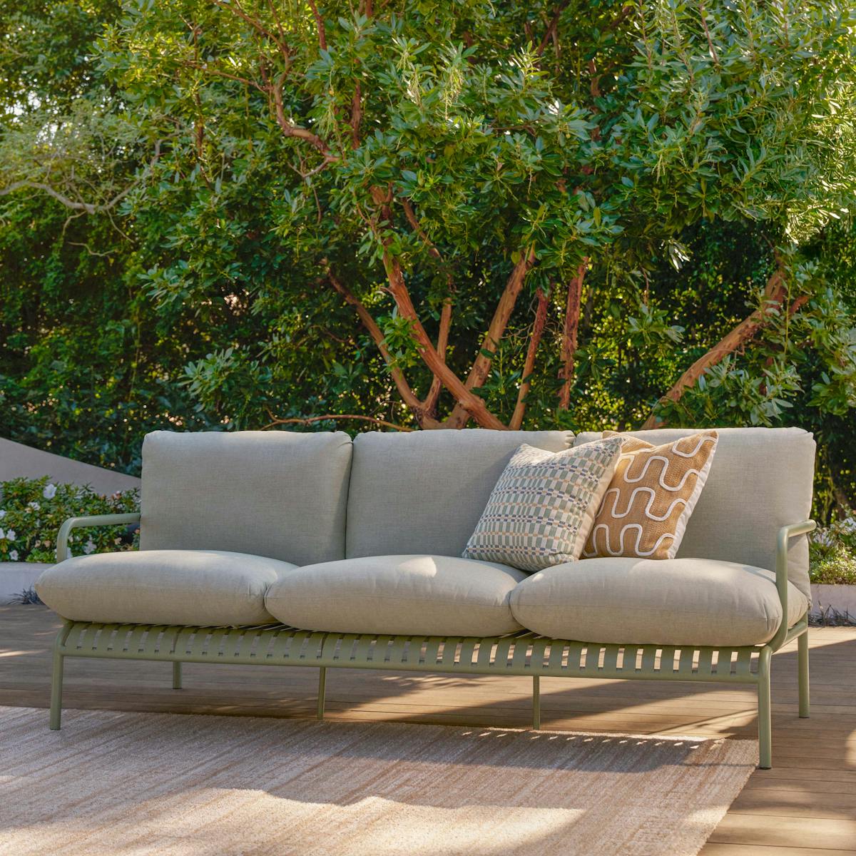 Sarek Sunbrella ® Mint and Khaki Green Outdoor Sofa | Article