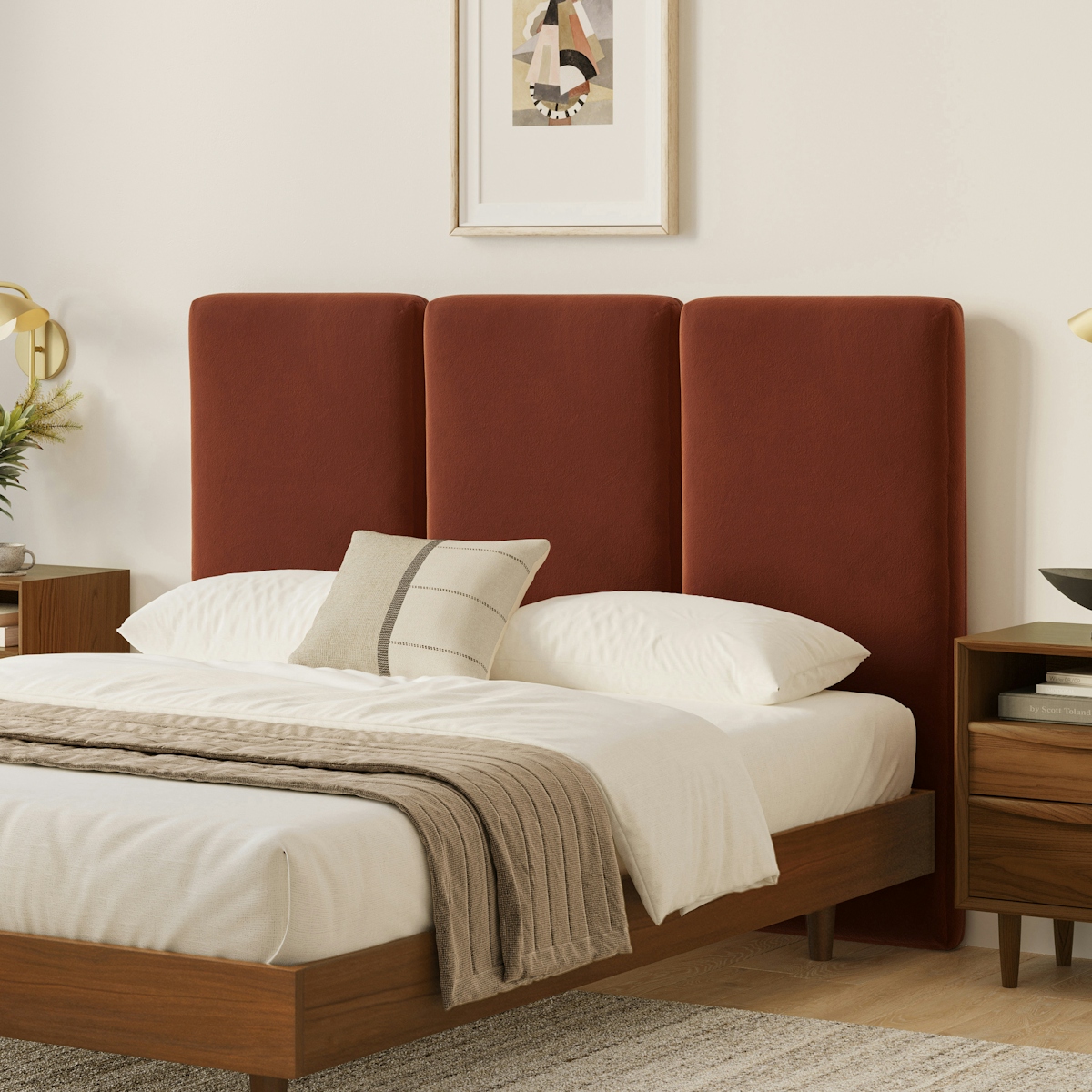Noel Hale Rust Velvet Queen Wall-Mounted 48" Tall Headboard Panels ...