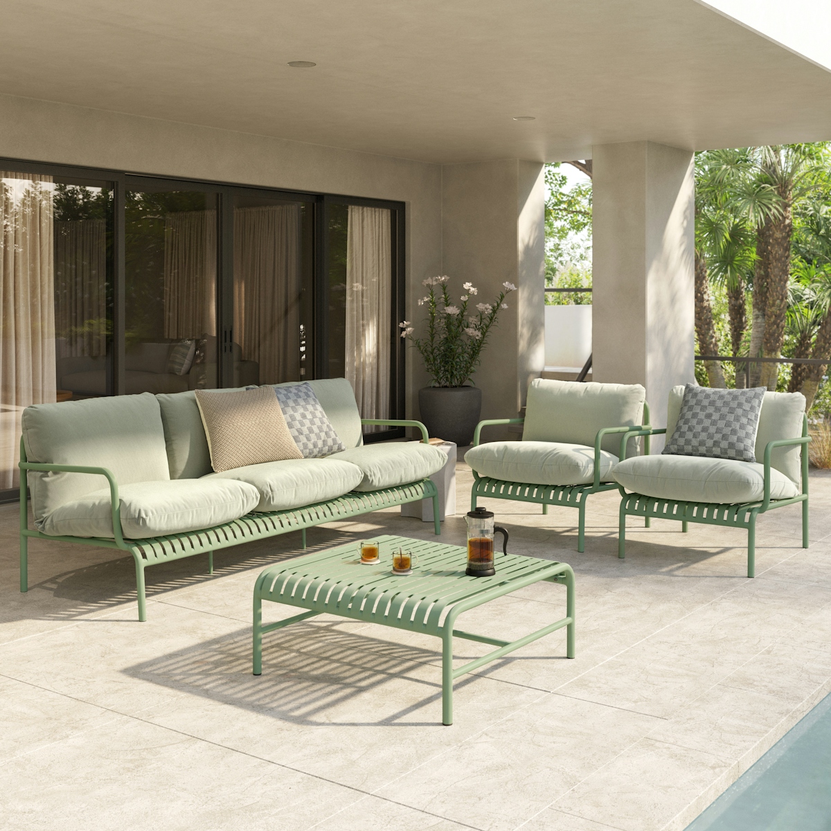 Sarek Sunbrella ® Mint and Khaki Green Outdoor Two Lounge Chairs and ...