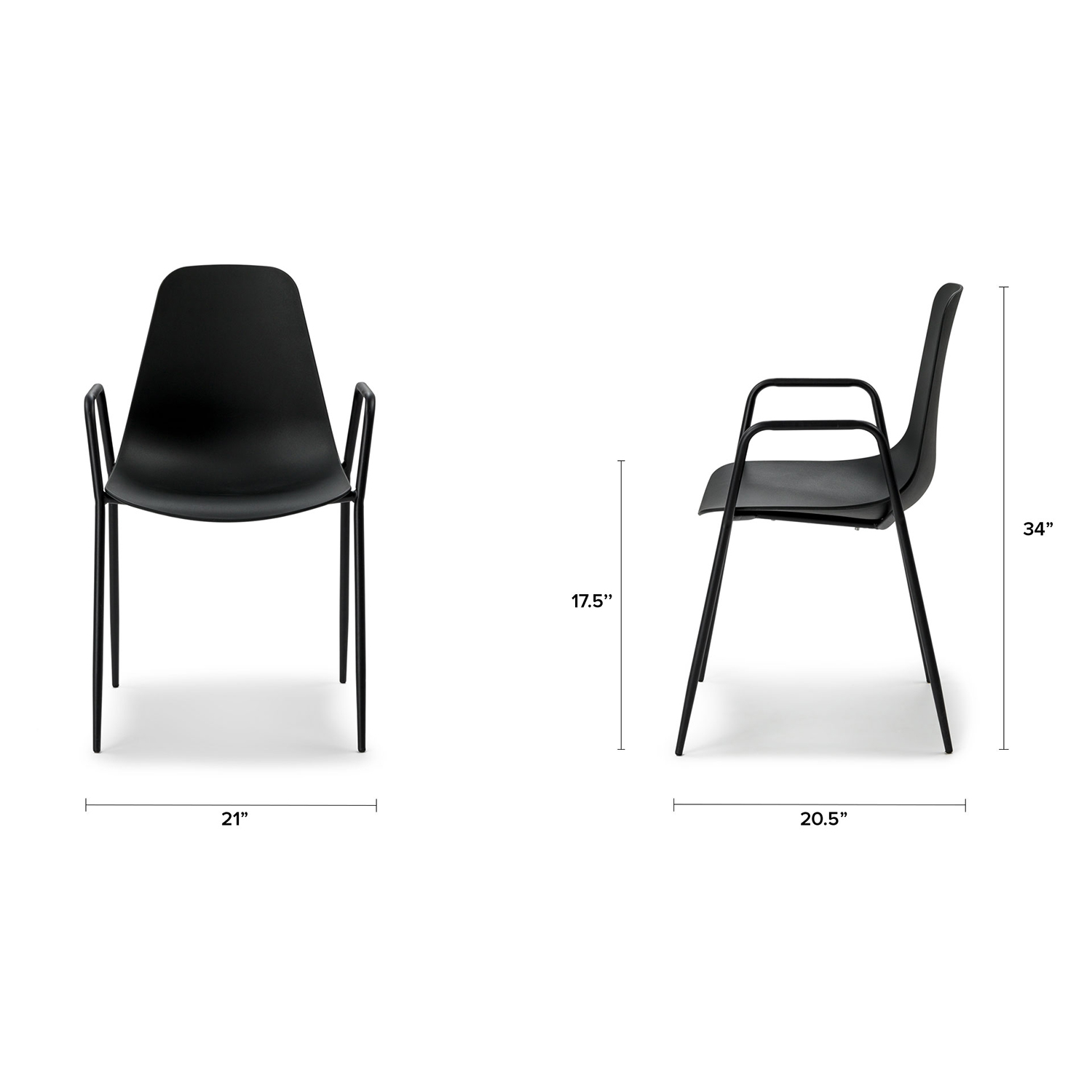 Pure Black Polypropylene Dining Chair with Arms Svelti Article