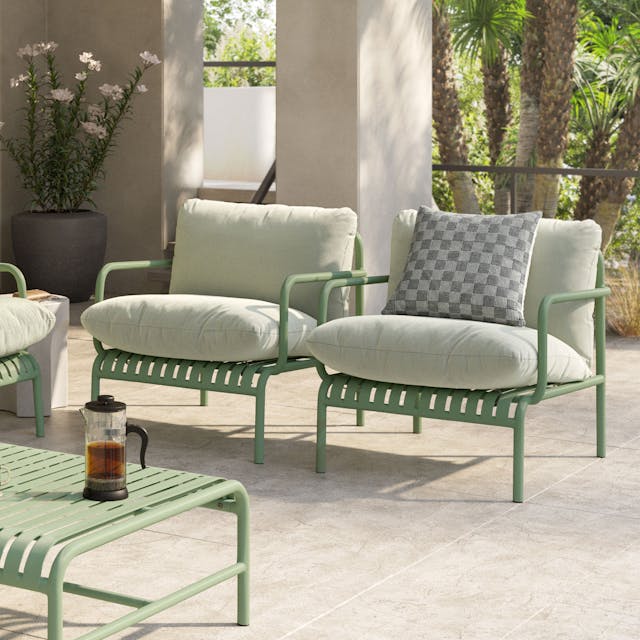 Set of Two Sarek Sunbrella® Mint Outdoor Lounge Chairs | Article