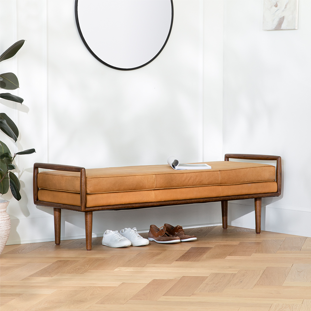 Tan leather bench store