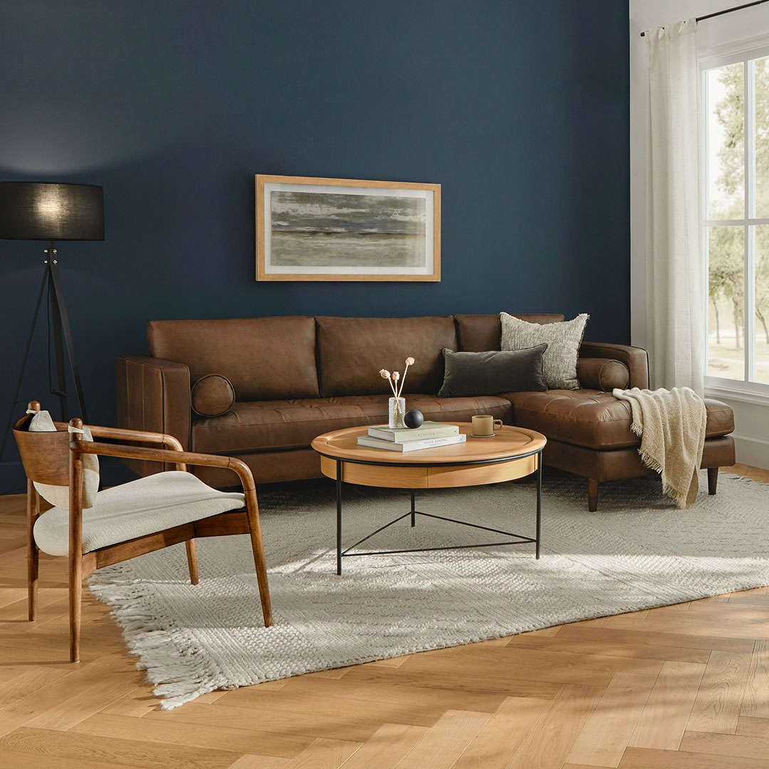 Sven charme tan leather left sectional sofa store
