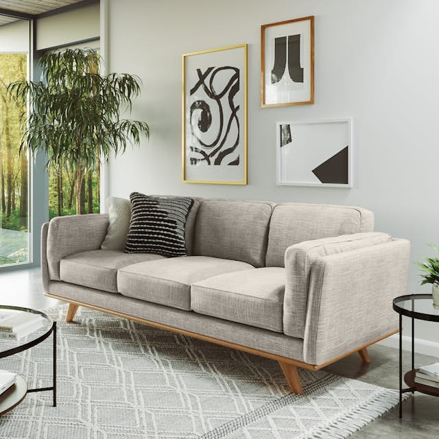 Timber Rain Cloud Gray Fabric & Solid Wood Legs 3-Seater Sofa | Article