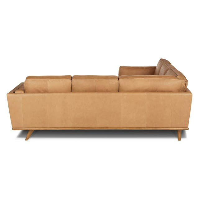 Timber Charme Tan Italian Leather Corner Sectional, Solid Honey Oak ...