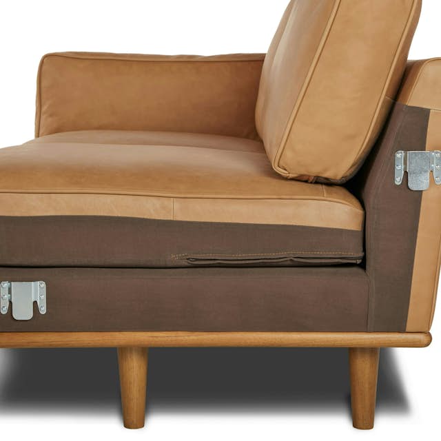 Timber Charme Tan Italian Leather Corner Sectional, Solid Honey Oak ...