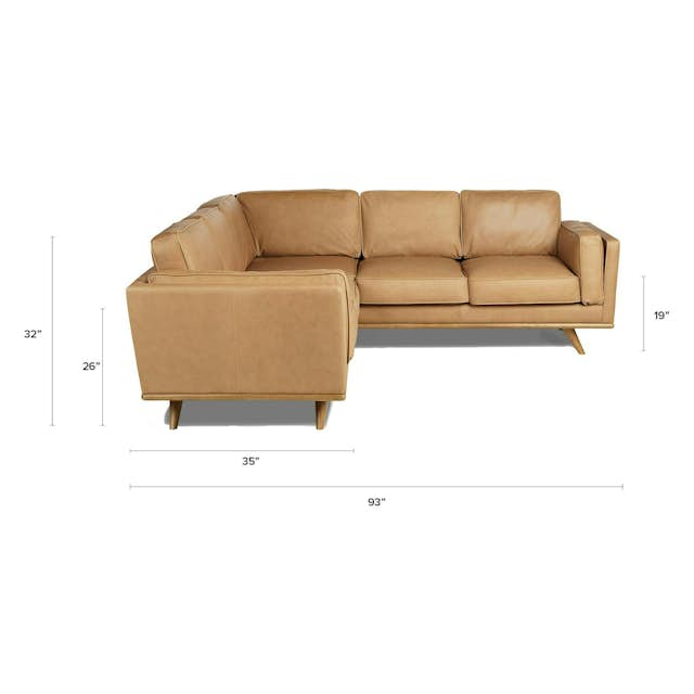 Timber Charme Tan Italian Leather Corner Sectional, Solid Honey Oak ...