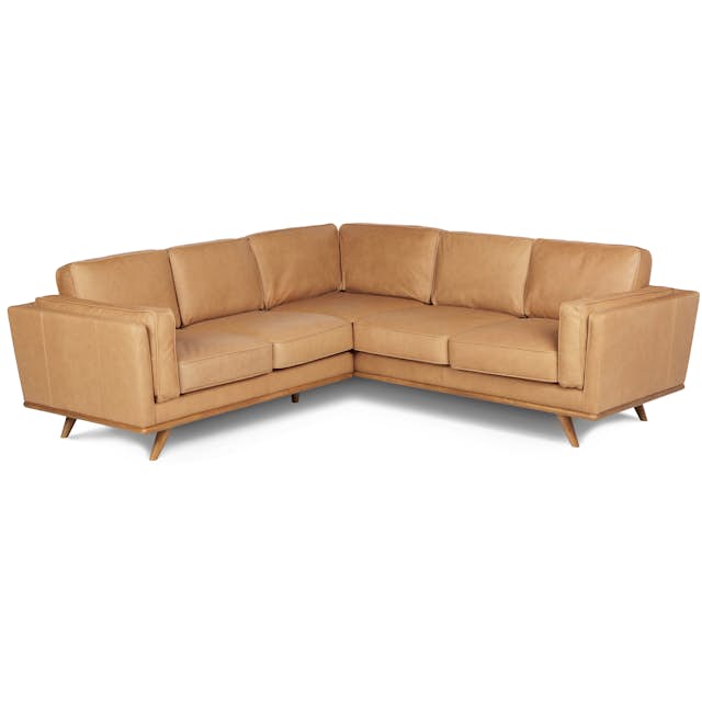 Timber Charme Tan Italian Leather Corner Sectional, Solid Honey Oak ...