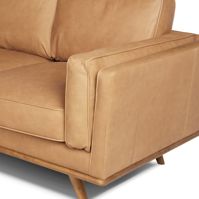 Timber Charme Tan Italian Leather Corner Sectional, Solid Honey Oak ...