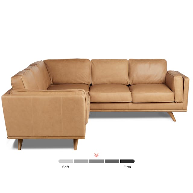 Timber Charme Tan Italian Leather Corner Sectional, Solid Honey Oak ...