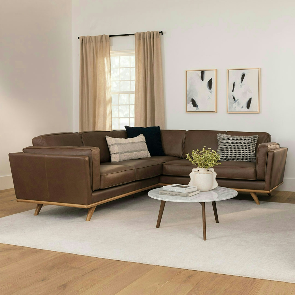Charme Chocolat Timber Leather Honey Oak 5 Seater Corner Sectional ...