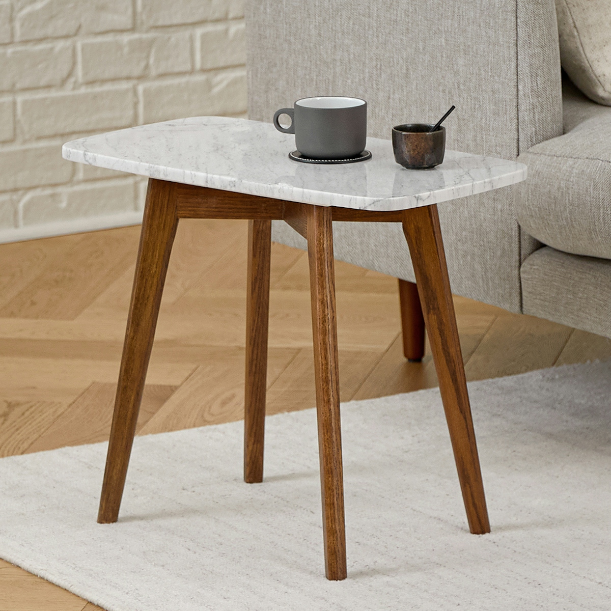 Rectangle Oak & Marble Side Table | Vena | Article