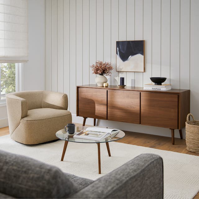 Clarus Tempered Glass Top Walnut Coffee Table | Article