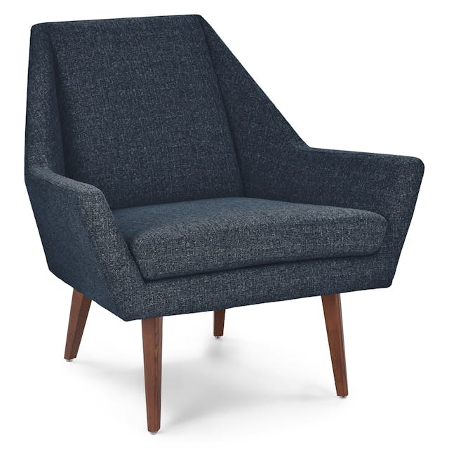 Angle Walnut & Denim Blue Fabric Lounge Chair | Article
