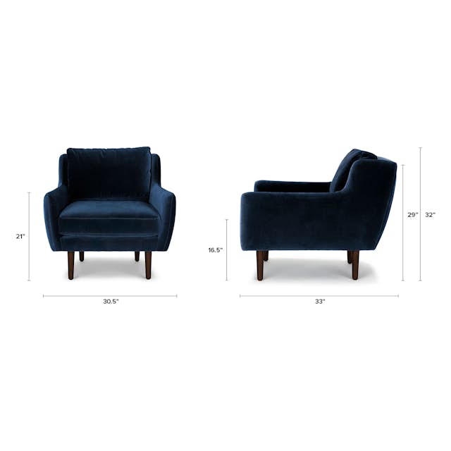 Cascadia Blue and Walnut Matrix Velvet Lounge Chair | Article