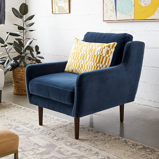 Cascadia Blue and Walnut Matrix Velvet Lounge Chair | Article