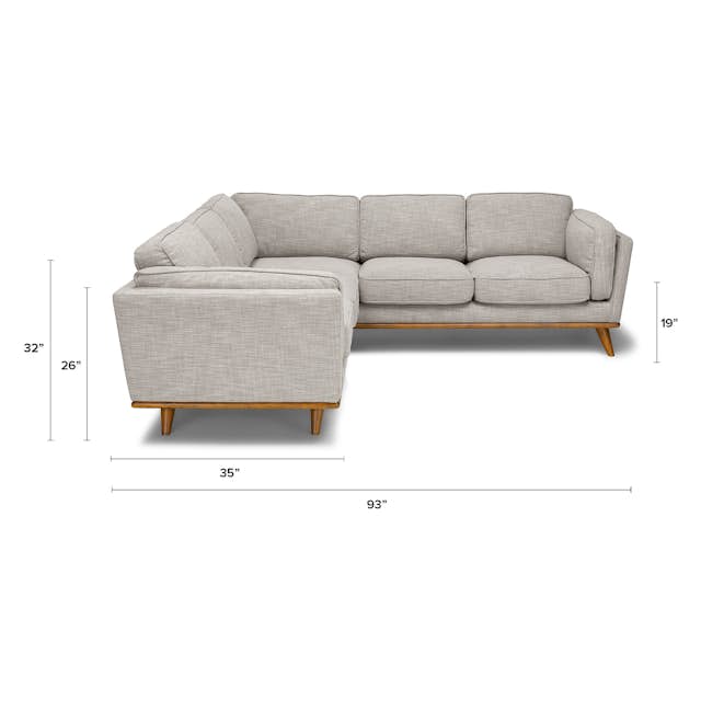Rain Cloud Gray Timber Fabric Honey Oak 5 Seater Corner Sectional | Article