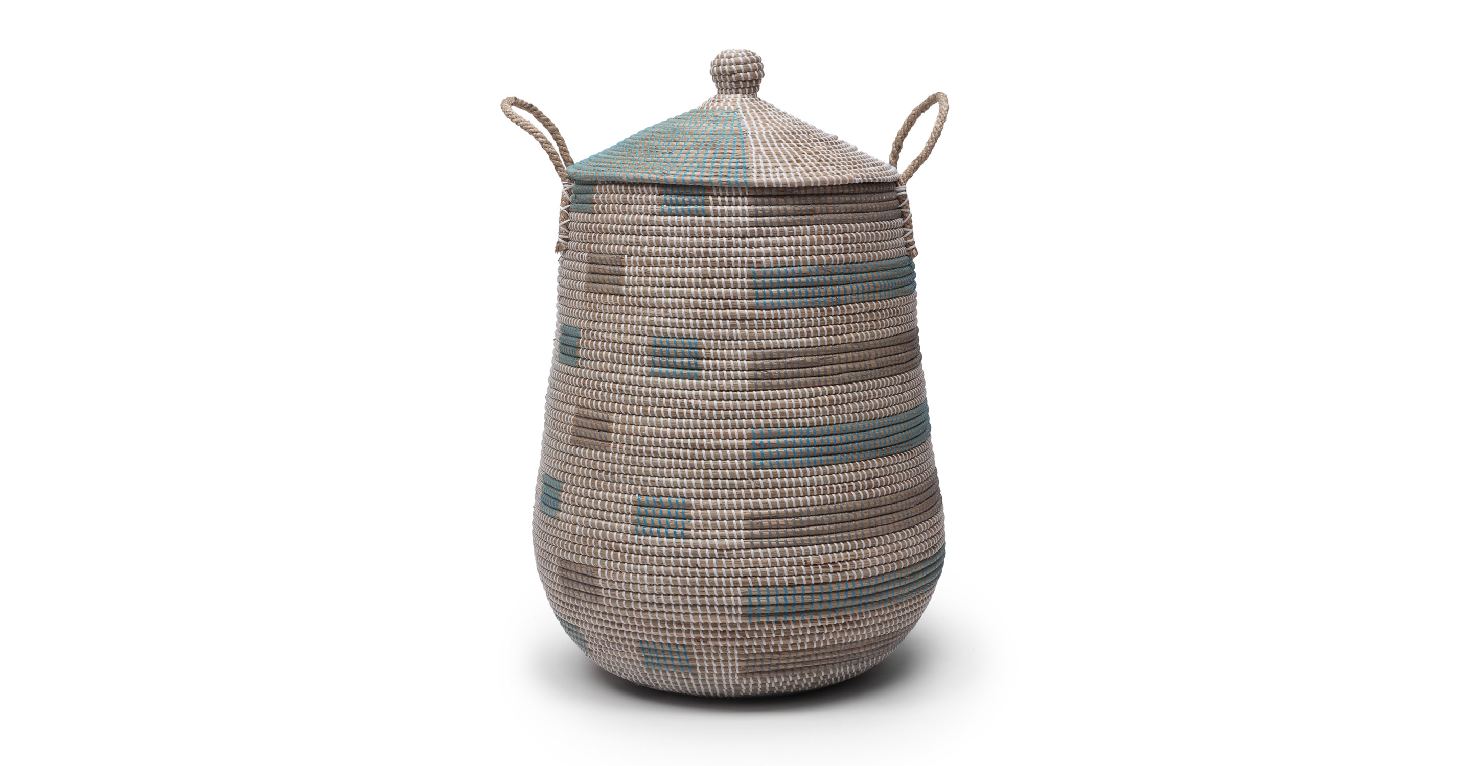 Helix Turquoise Gray Rectangles Lidded Basket | Article